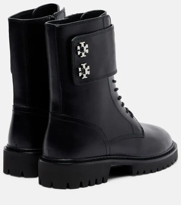 Tory Burch Turnlock Leather Combat Boots - Black