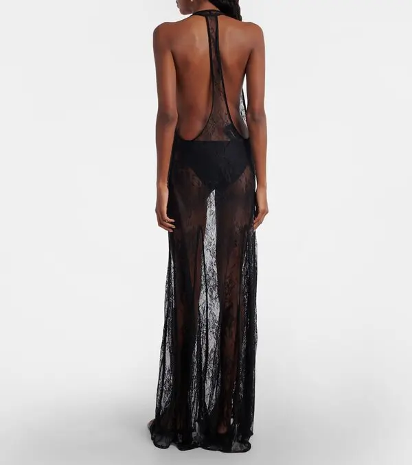 Adriana Degreas Lace Bare-Back Long Dress - Black | Editorialist