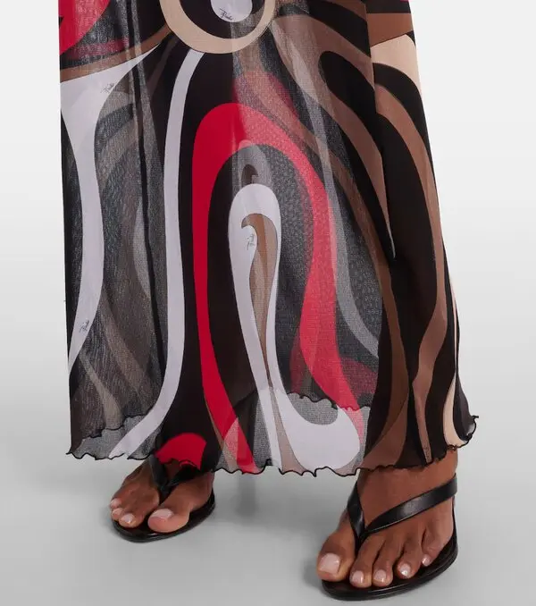 Emilio Pucci Printed Tulle-trimmed Jersey Maxi Dress