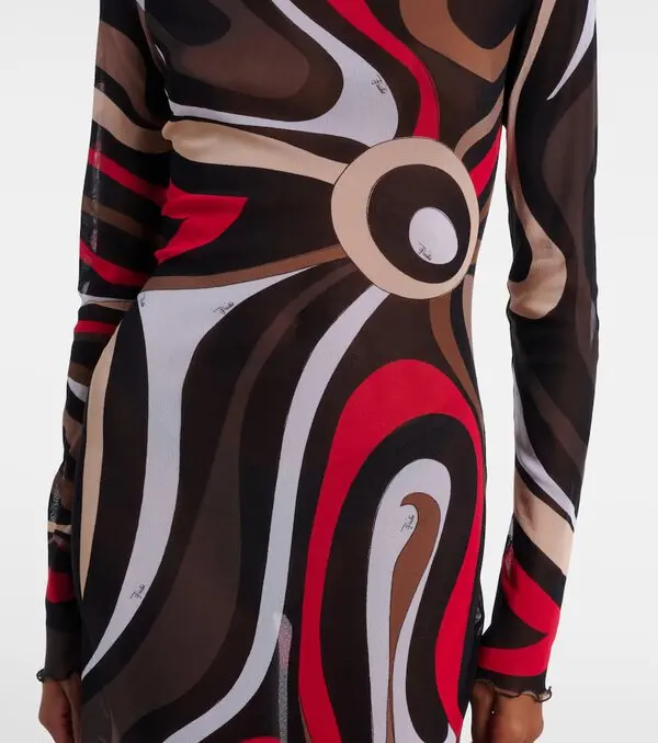 Emilio Pucci Printed Tulle-trimmed Jersey Maxi Dress