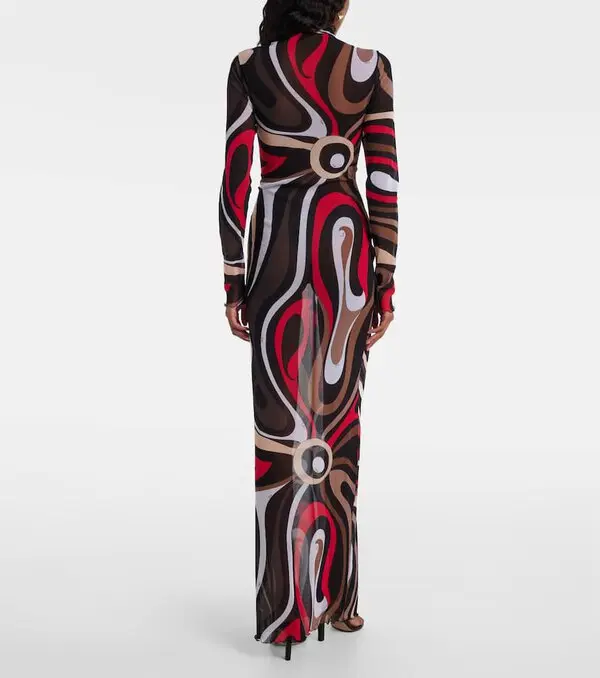 Emilio Pucci Printed Tulle-trimmed Jersey Maxi Dress
