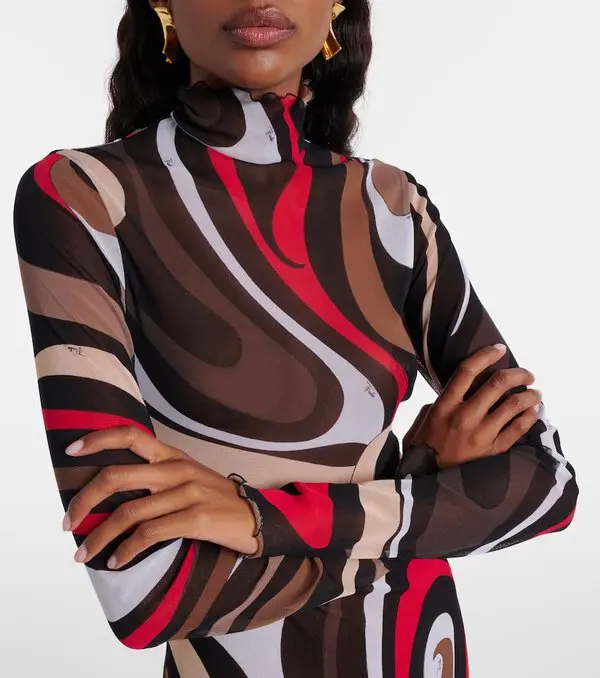 Emilio Pucci Printed Tulle-trimmed Jersey Maxi Dress