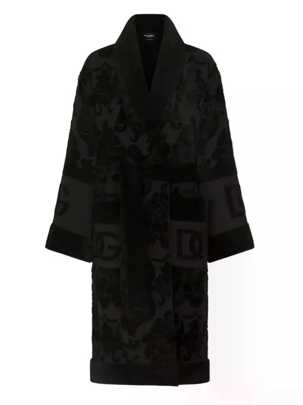 Dolce & Gabbana Logo Monogram Jacquard Bathrobe - Black