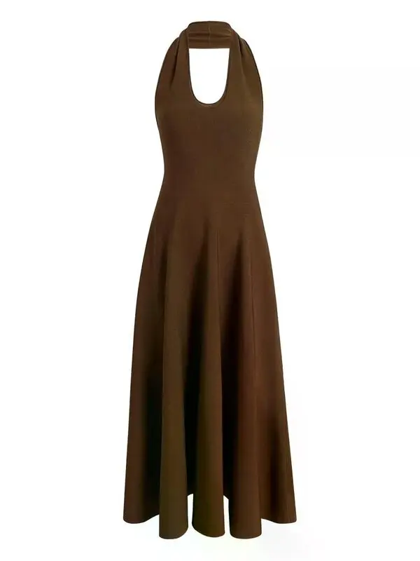 Khaite Halterneck A-line Midi Dress - Brown