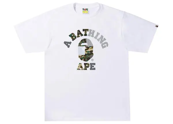 A BATHING APE Military Crazy College Tee Shirt - White
