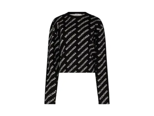 Balenciaga Wool All Over Print Cropped Sweater