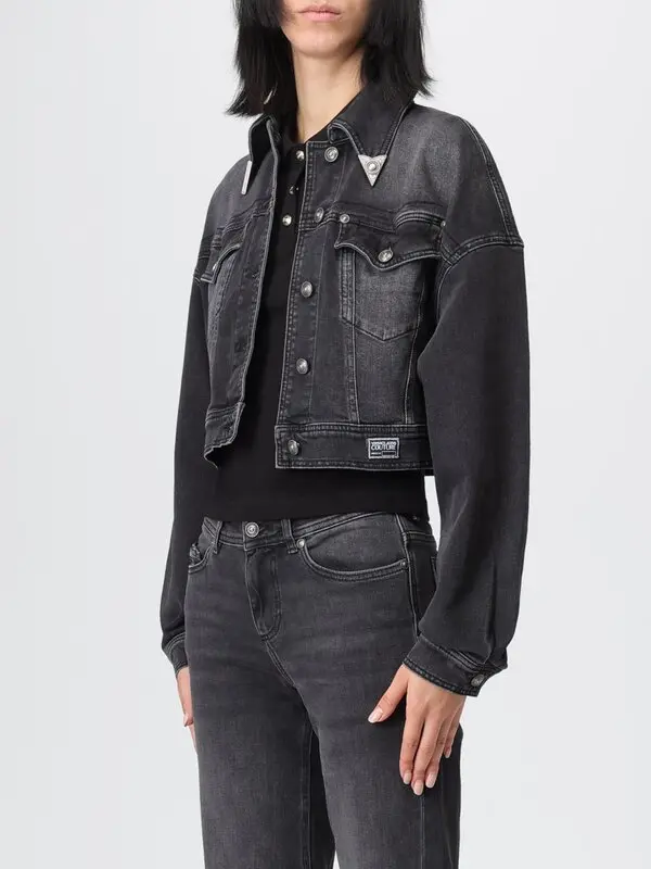 Versace Cropped Denim Jacket With Embellished Back