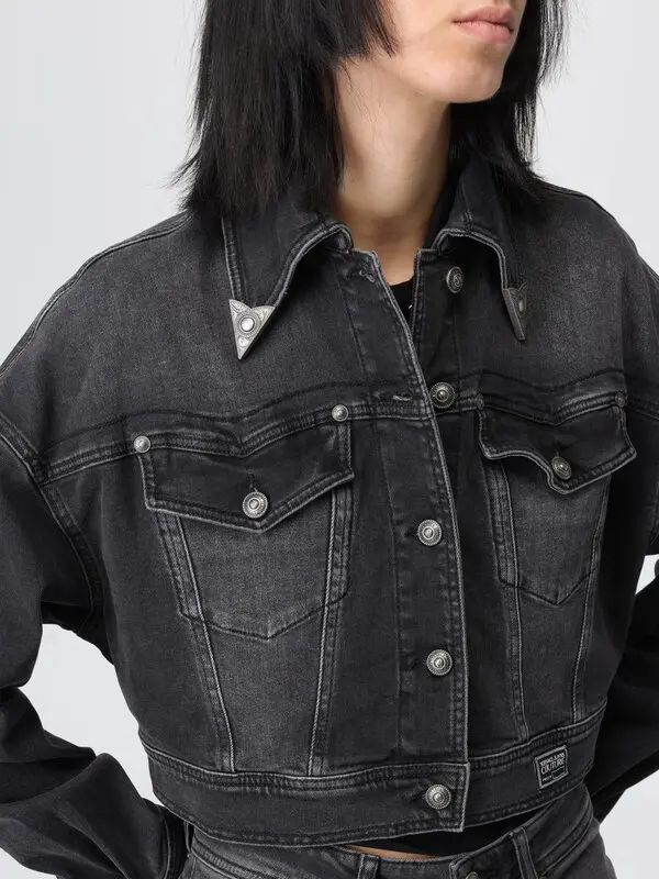 Versace Cropped Denim Jacket With Embellished Back