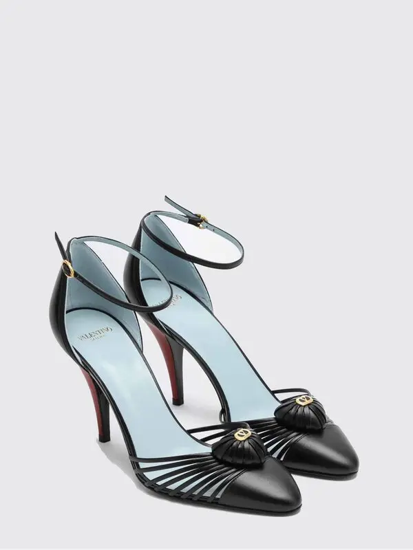 Valentino Garavani Leather Pumps With Ankle Strap - Black