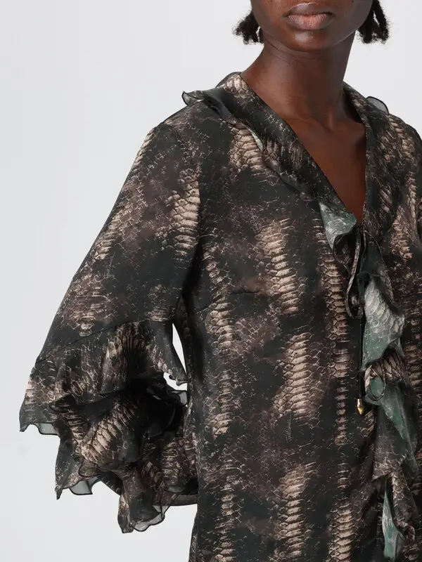 Just Cavalli Long Sleeve Printed Ruffled Blouse