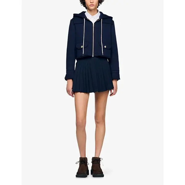 Sandro Hooded Woven Jacket - Navy Blue