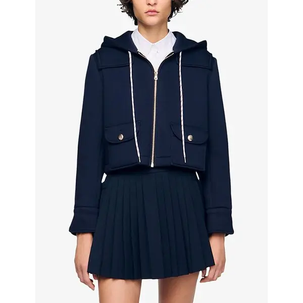 Sandro Hooded Woven Jacket - Navy Blue