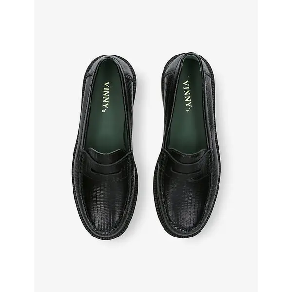 VINNY'S Yardee Moccasin Leather Loafers - Black