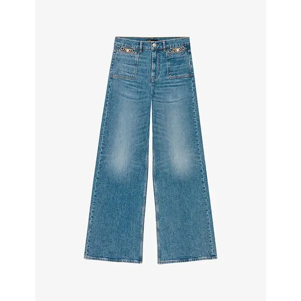 Maje Flared Chain-embellished Stretch-denim Jeans