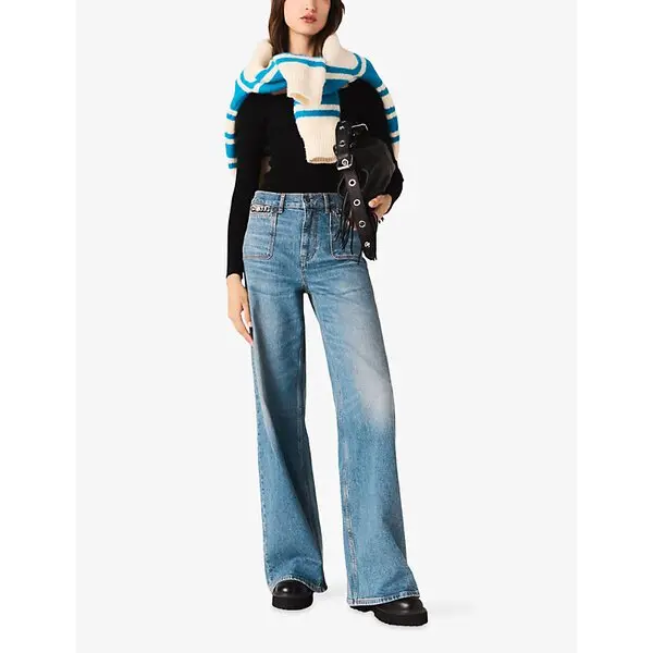 Maje Flared Chain-embellished Stretch-denim Jeans
