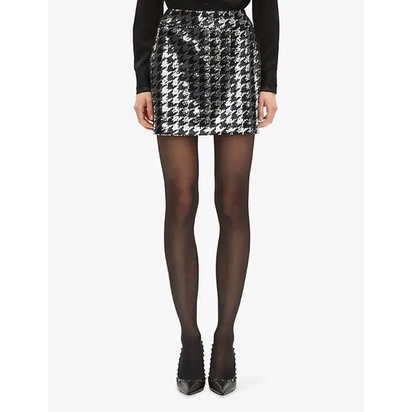 The Kooples Sequin-embellished Houndstooth Mini Skirt