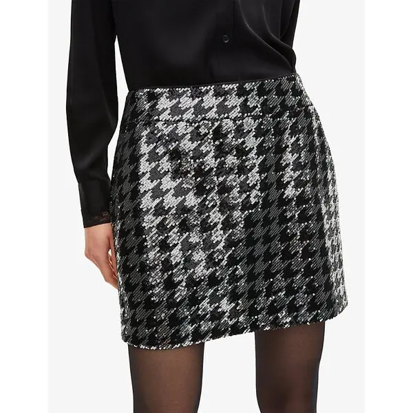 The Kooples Sequin-embellished Houndstooth Mini Skirt