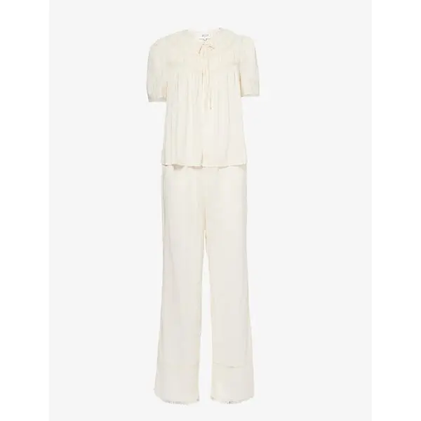 REFORMATION X Nara Smith Buttercup Hour Embroidered Cotton-blend Pyjama Set - Cream