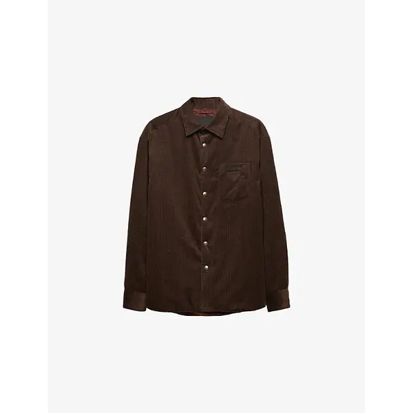 Prada Logo-embellished Padded Corduroy Cotton And Cashmere Shirt - Brown