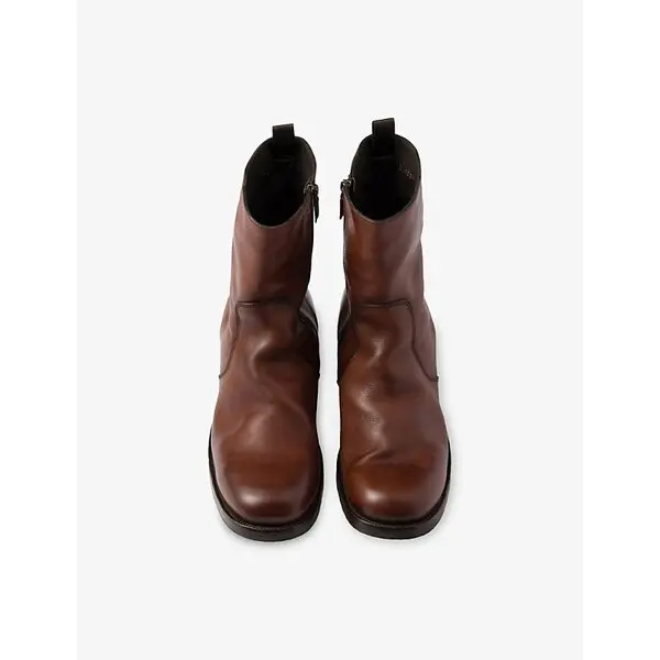 Prada Round-toe Leather Booties