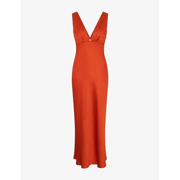 OMNES Casey V-neck Satin Maxi Dress