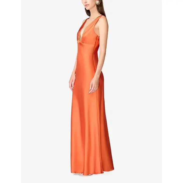 OMNES Casey V-neck Satin Maxi Dress