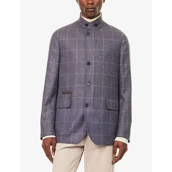 Dunhill Windowpane Checked Wool-cashmere Blend Jacket