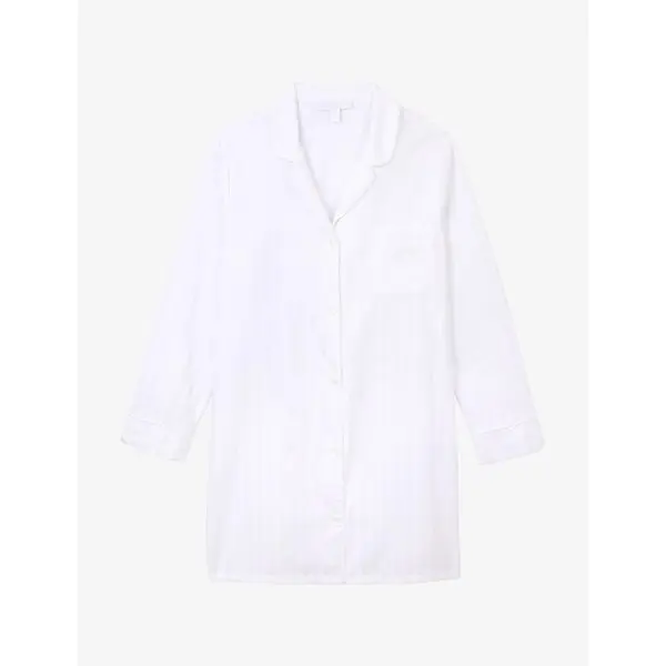 THE WHITE COMPANY Classic Cotton Sateen Stripe Nightshirt - White