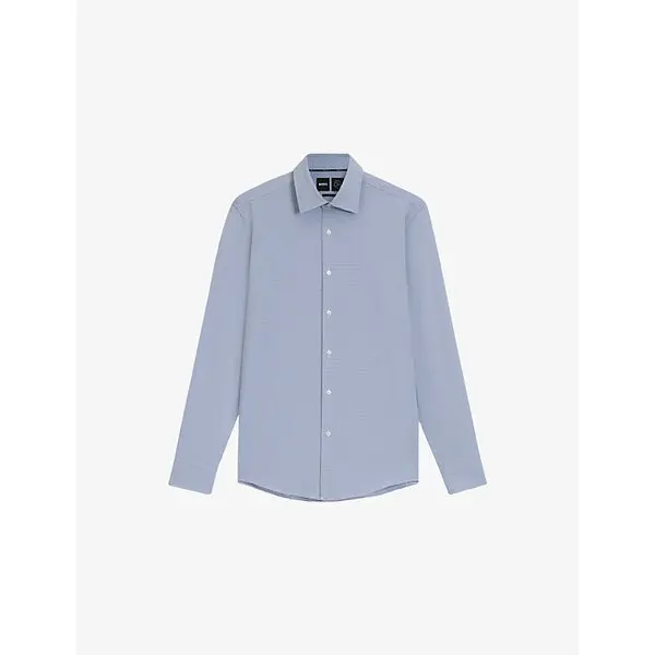 BOSS Spread-collar Slim-fit Stretch-cotton Shirt - Light/pastel Blue