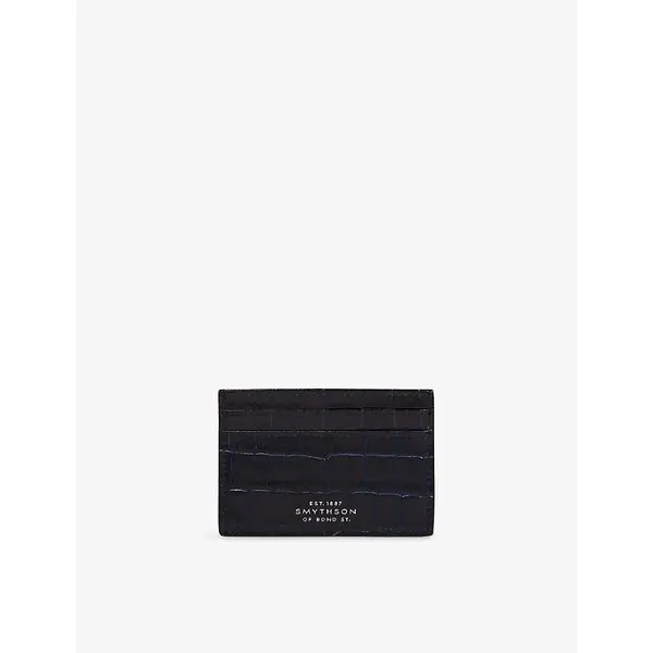 Smythson Flat Leather Card Holder - Navy