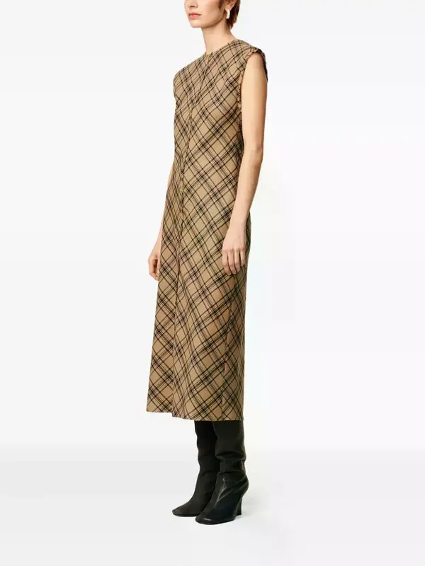 AMI Paris Checked Wool Long Dress - Brown