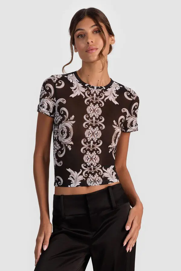 Alice + Olivia Tess Printed Mesh Tee