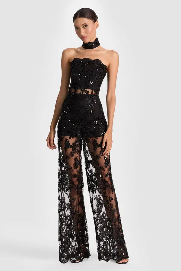 Alice + Olivia Georgie Embellished Lace Jumpsuit - Black