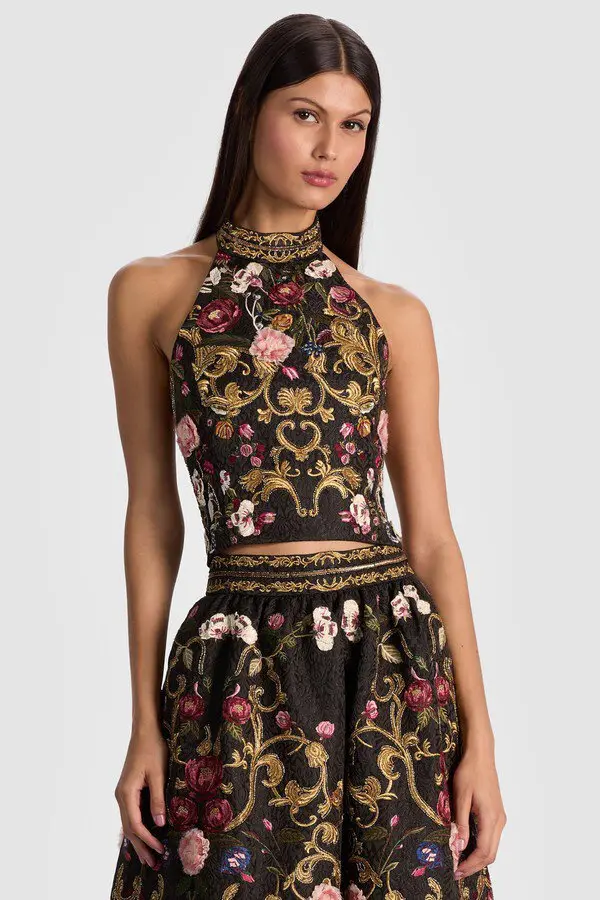 Alice + Olivia Gatz Embellished Cropped Top