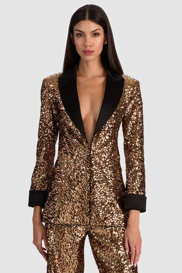 Alice + Olivia Sequin Blazer With Satin Lapels