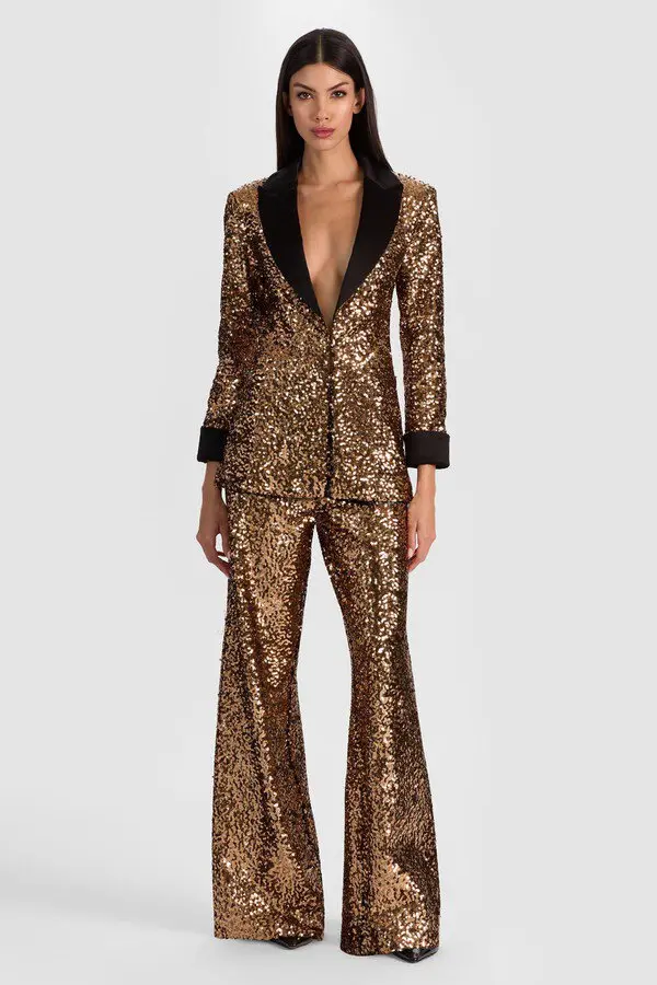 Alice + Olivia Sequin Blazer With Satin Lapels