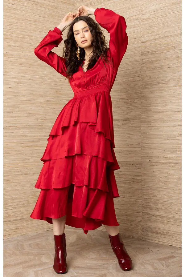 Hale Bob Adalee Charmeuse Dress - Red