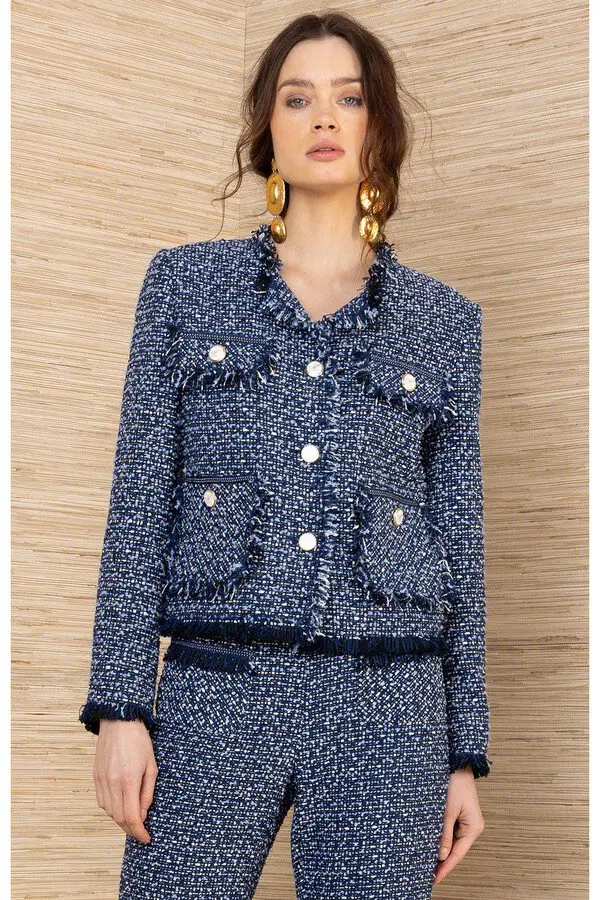 Hale Bob Nyomi Boucle Tweed Jacket - Black