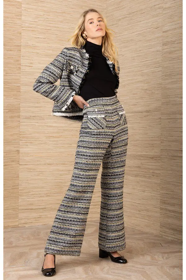 Hale Bob Dalia Boucle Tweed Pants - Black