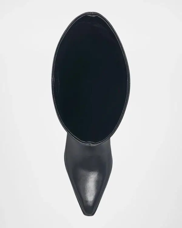Marc Fisher Tarrie Stacked Heel Leather Knee-high Boots - Black