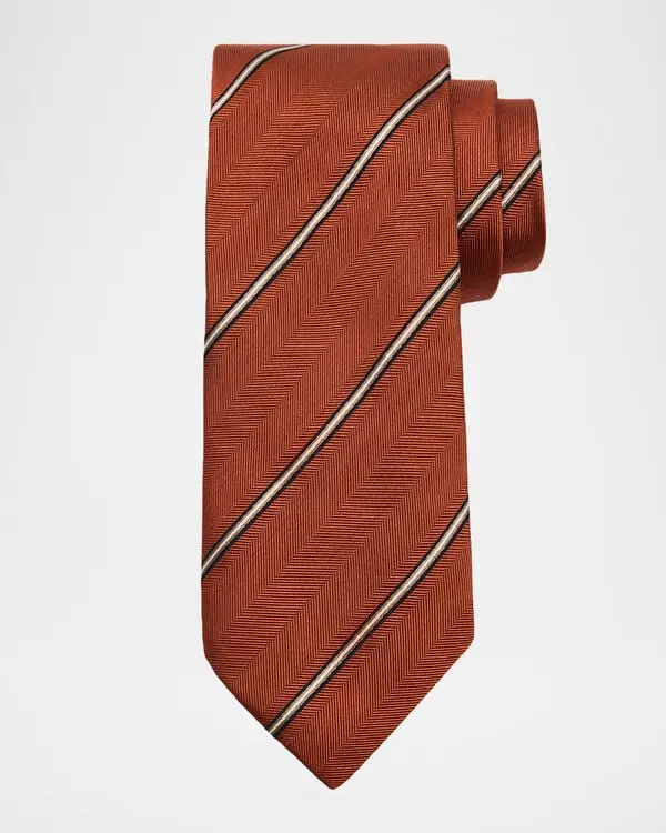Brunello Cucinelli Silk And Cotton Regimental Stripe Neck Tie - Rust