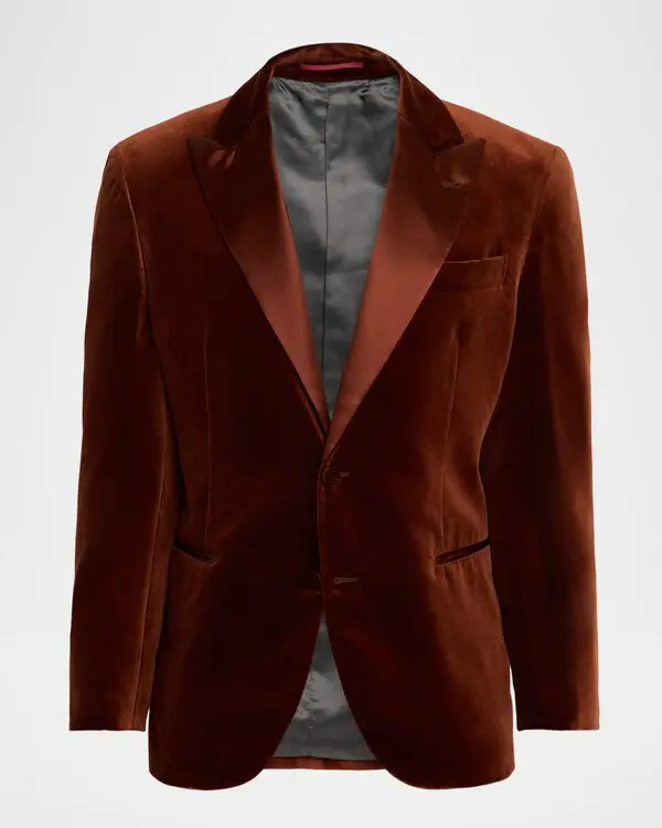 Brunello Cucinelli Satin Peak Lapel Velvet Dinner Jacket - Dark Brown