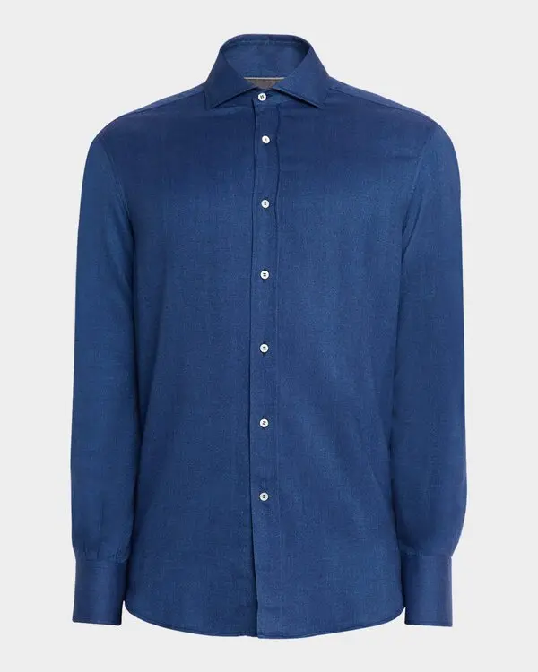 Brunello Cucinelli Chevron Woven Button-down Shirt - Blue