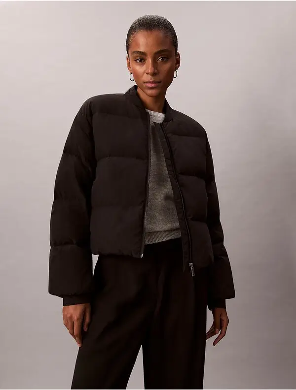 Calvin Klein Short Puffer Jacket With Scarf - Black