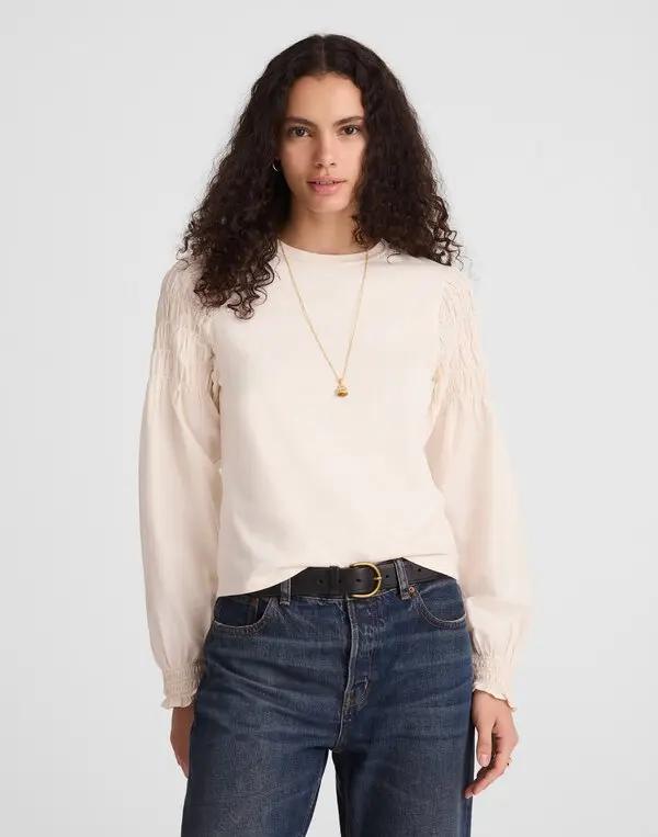 Madewell Smocked Long-sleeve Tee - Vintage Ivory