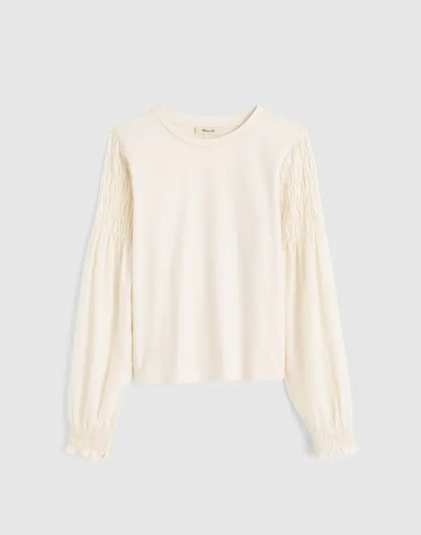 Madewell Smocked Long-sleeve Tee - Vintage Ivory