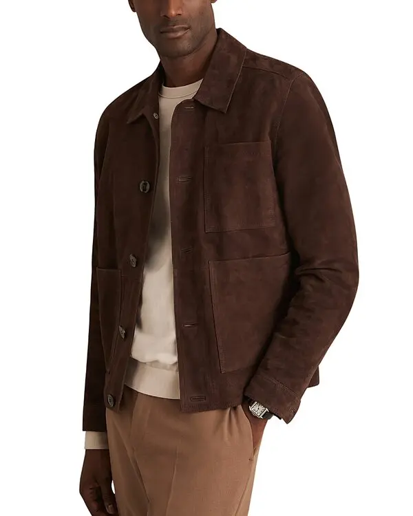 REISS Suede Trucker Jacket - Chocolate