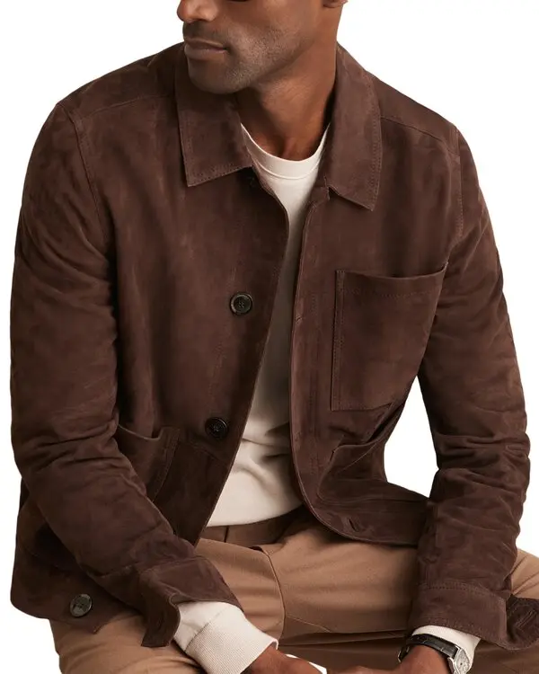 REISS Suede Trucker Jacket - Chocolate