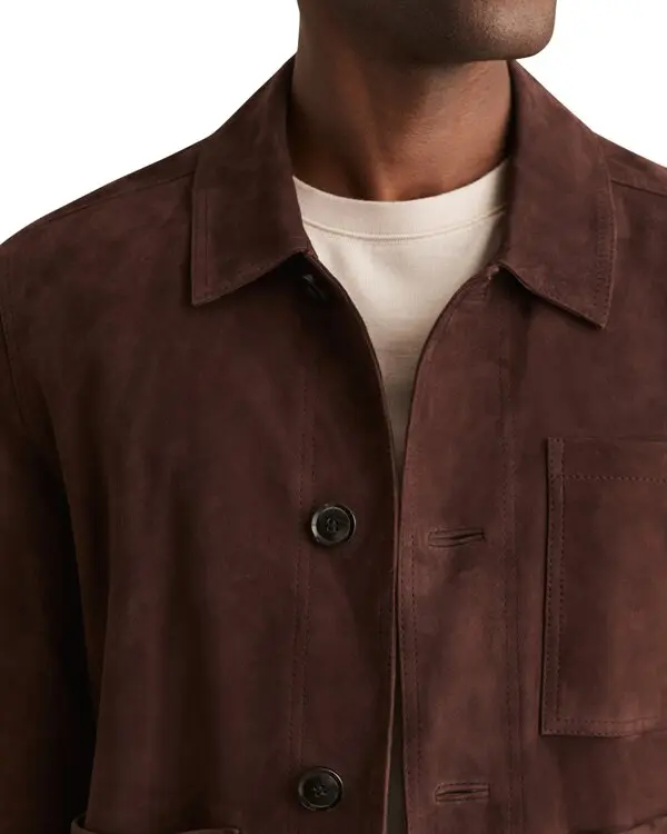 REISS Suede Trucker Jacket - Chocolate