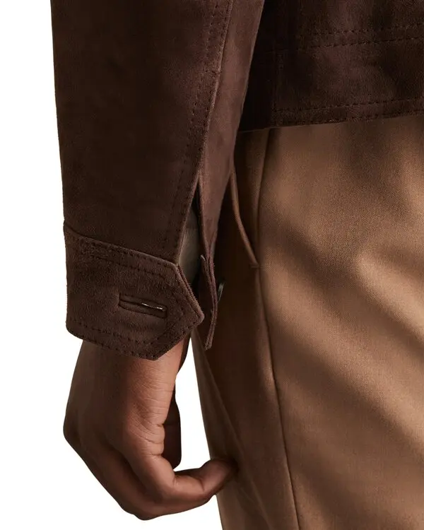 REISS Suede Trucker Jacket - Chocolate